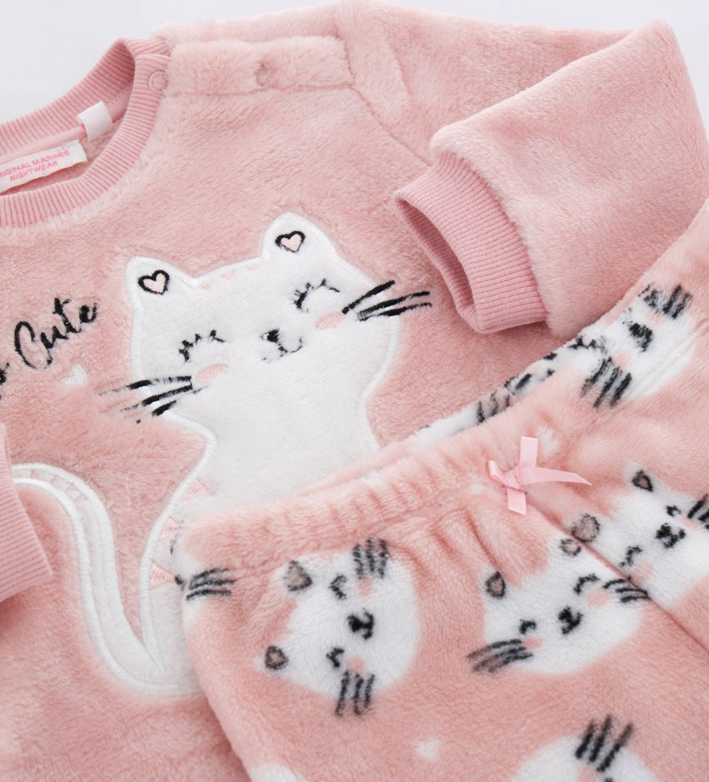FURRY CAT APPLIQUÉ PAJAMA SET - Little Betty