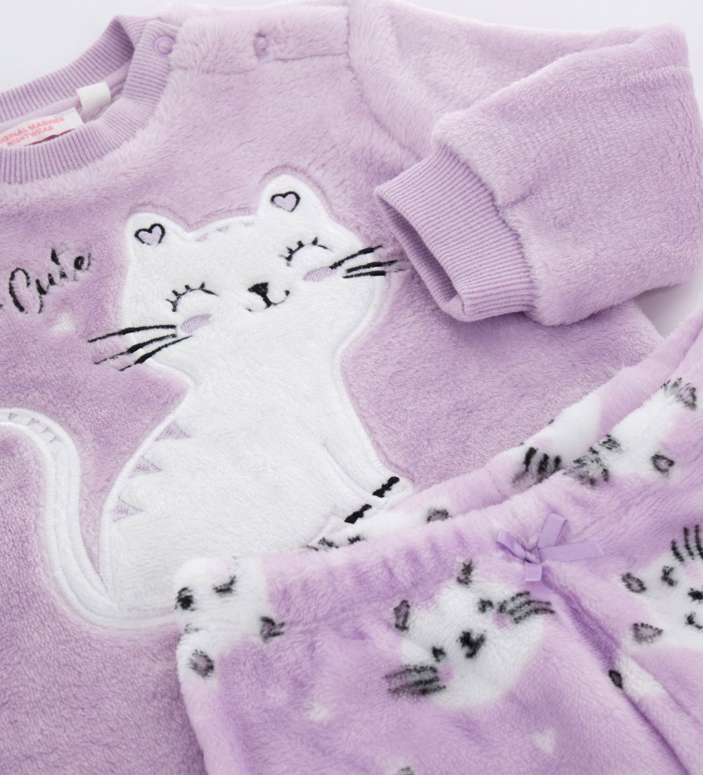 FURRY CAT APPLIQUÉ PAJAMA SET - Little Betty